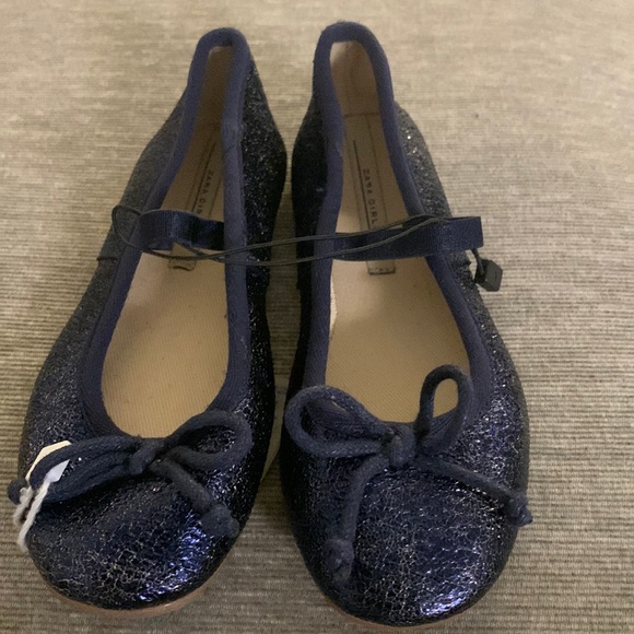 Zara | Shoes | Zara Girls Navy Blue Sequin Ballet Flats With Bow Size 9 ...